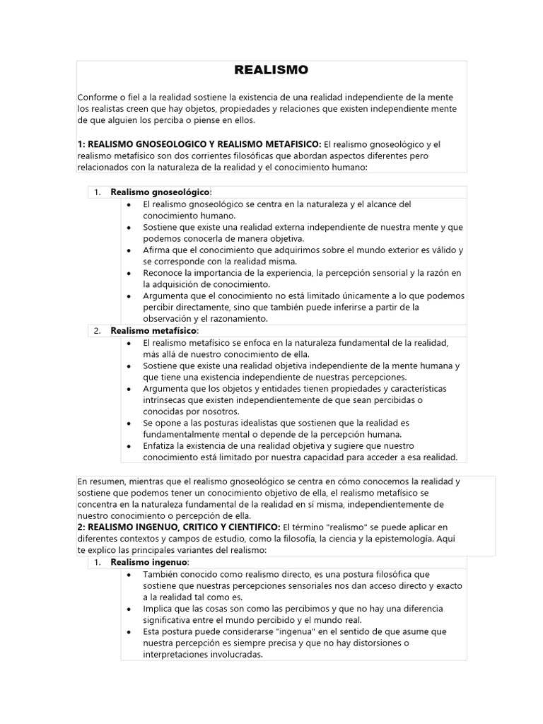 REALISMO | PDF | Realismo filosófico | Realidad