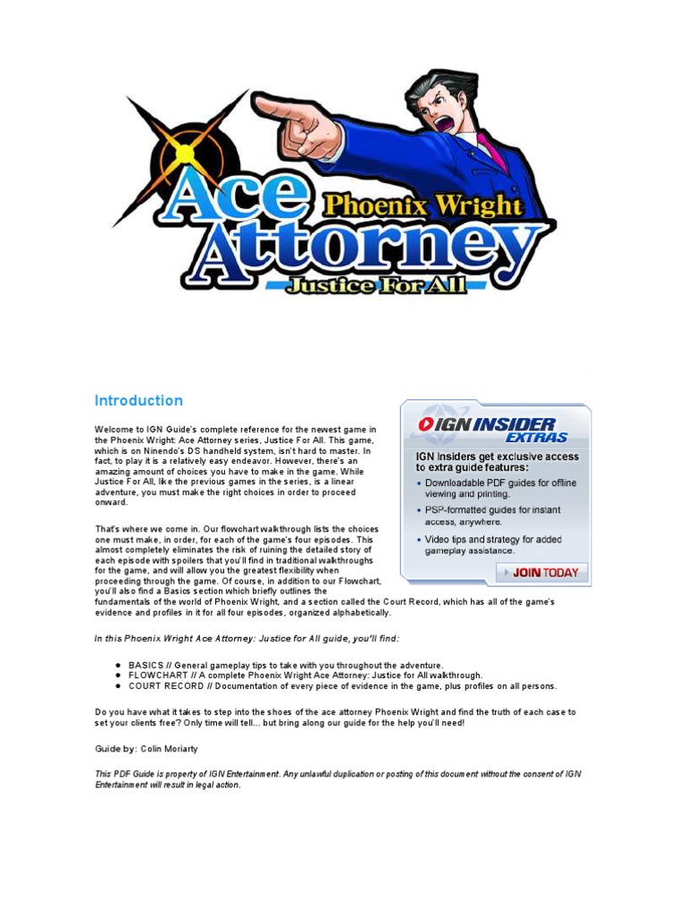 Phoenix Wright Ace Attorney Justice For All - IGN - Guides | PDF ...