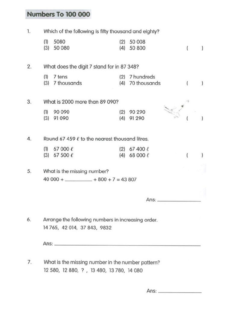 Numbers To 100 000 | PDF