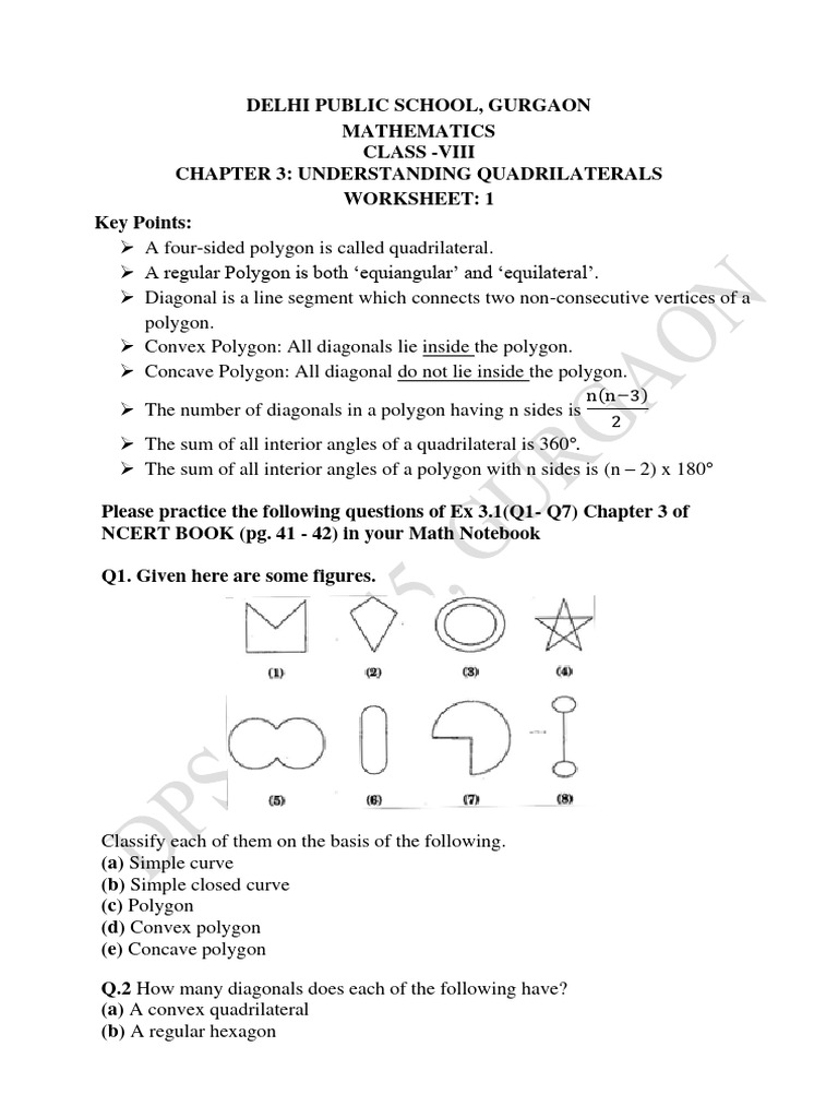 8 Math WS 1 (Understanding Quadrilaterals) | PDF | Polygon | Triangle