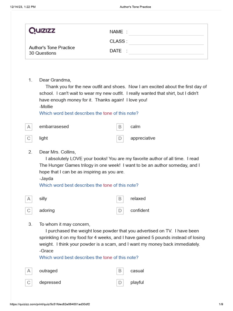 Author's Tone Practice | PDF