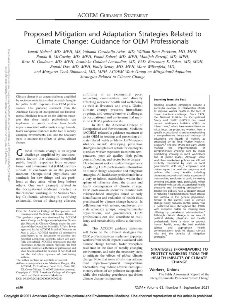 Proposed Mitigation and Adaptation Strategies.25 | PDF | Occupational ...