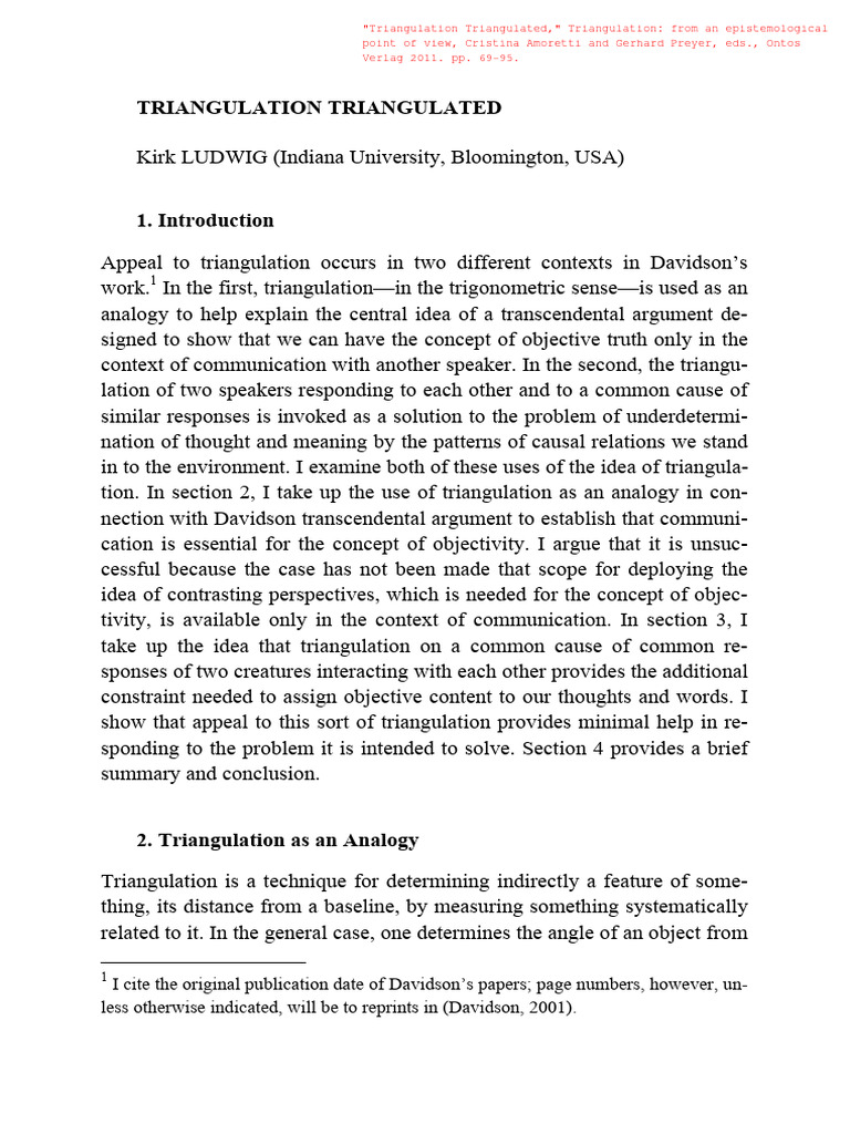 Understanding Davidson's Triangulation Theory | PDF | Thought | Experience