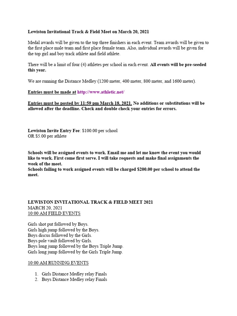 Lewiston Invitational Flyer 2021 | PDF | Track And Field | Sports