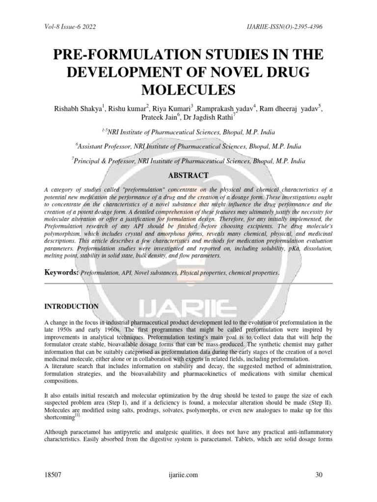 Pre Formulation Studies in The Development of Novel Drug Molecules ...