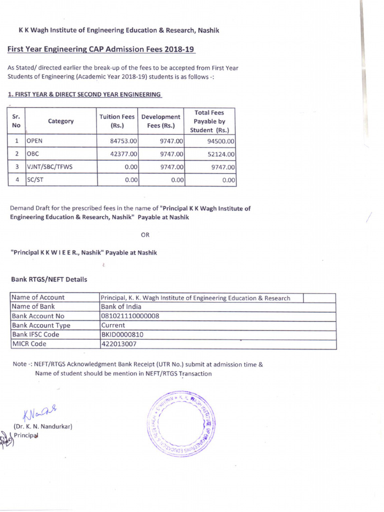 Fee Structure FE 2018-191 | PDF