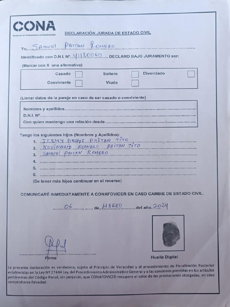 declaracion jurada cona | PDF