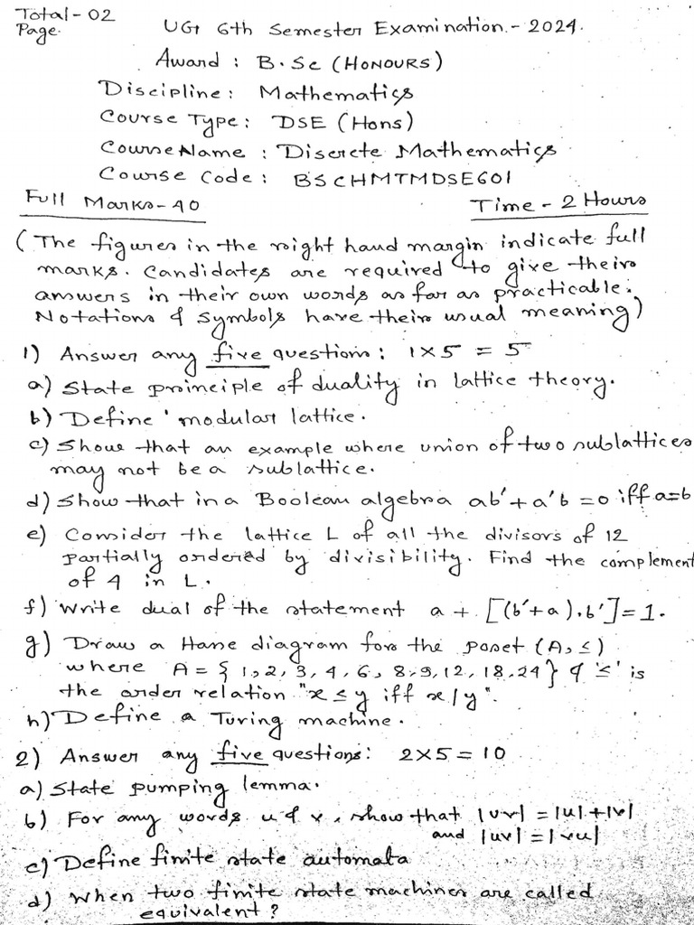 Discrete Mathematics DSE | PDF