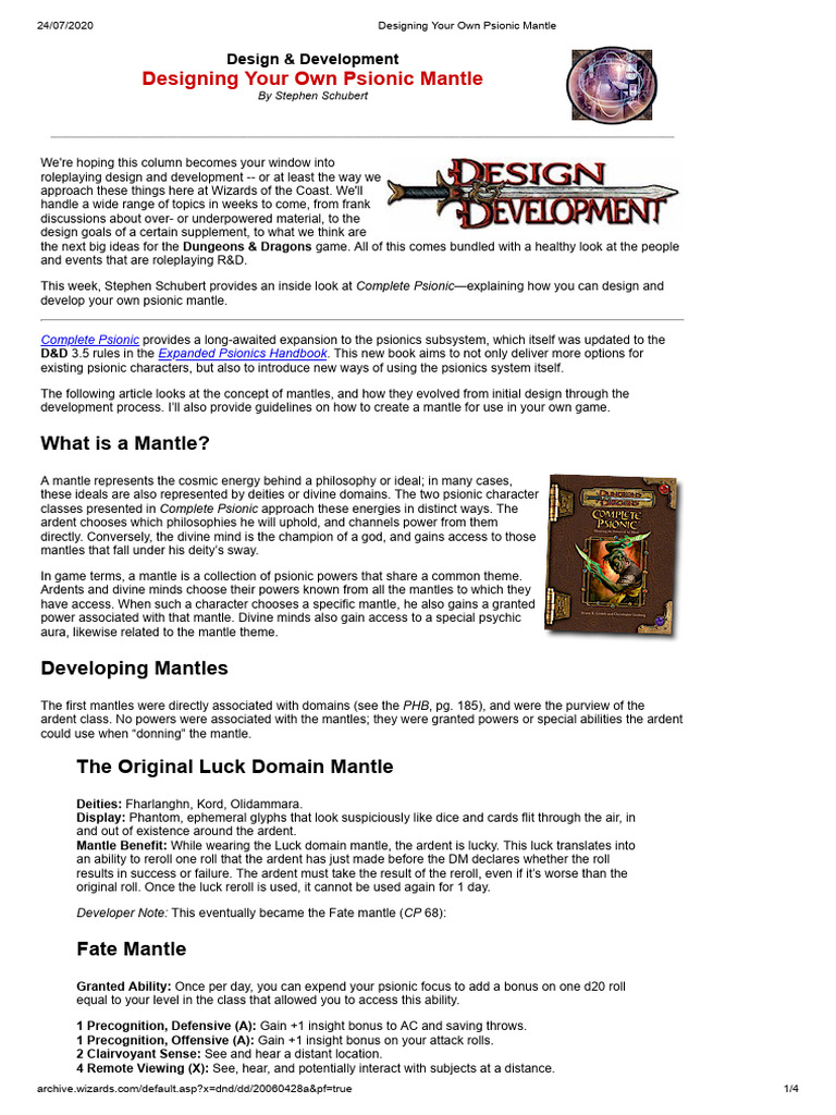 Designing Your Own Psionic Mantle | PDF | Dungeons & Dragons | D20 System