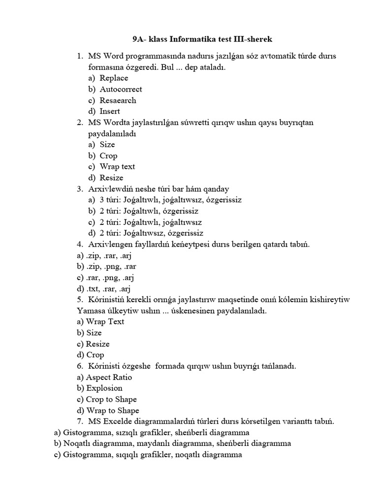 9B Informatika Test III Sherek | PDF