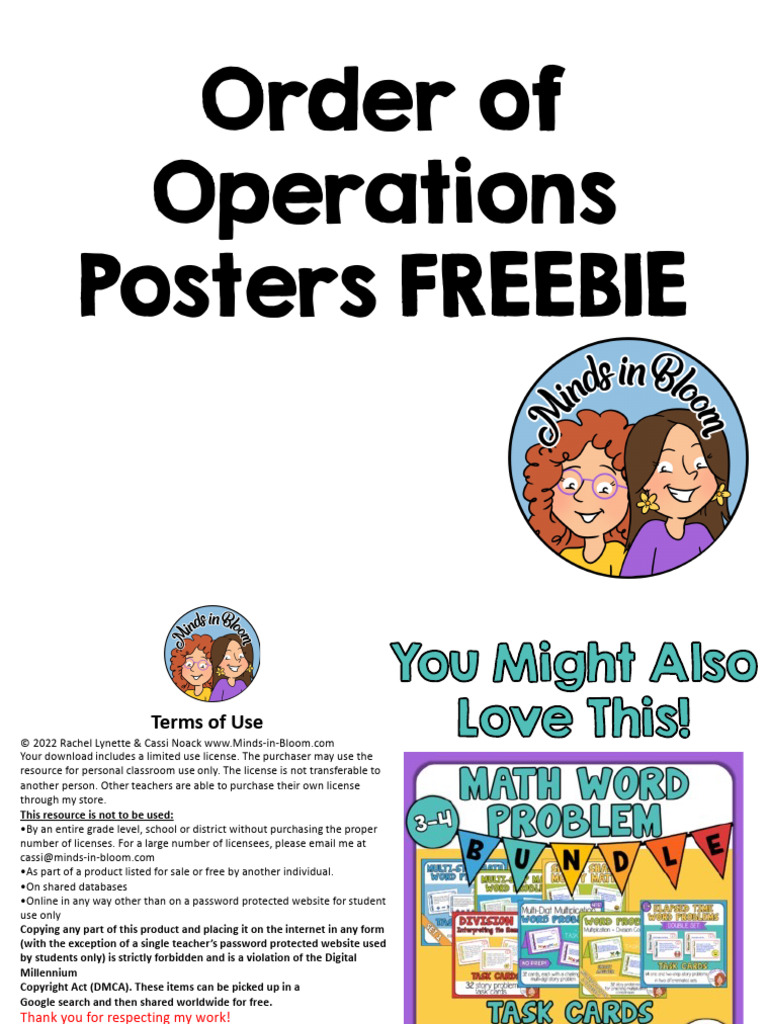 Order of Operations Posters FREEBIE | PDF | Multiplication | License
