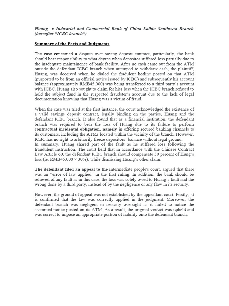 Case Summary 3 | PDF | Deposit Account | Fraud