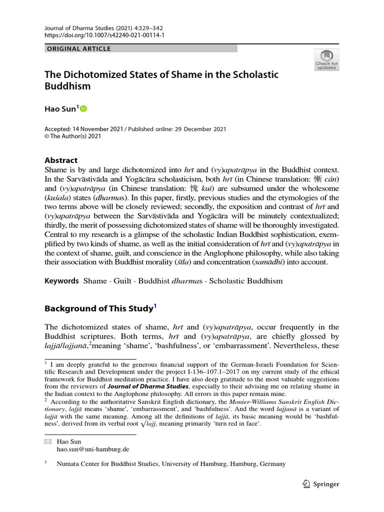 The Dichotomized States of Shame in The Scholastic Buddhism: Hao Sun ...