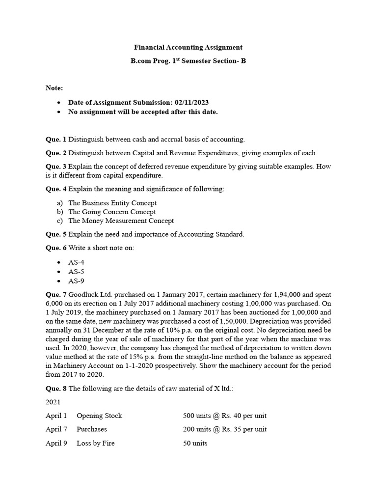 FA Assignment Sec-B 2023 | PDF | Depreciation | Expense