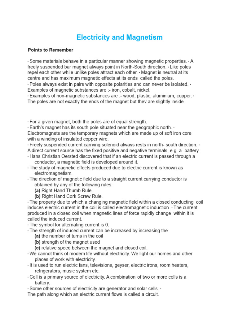 Electricity and Magnetism | PDF | Electricity | Magnet