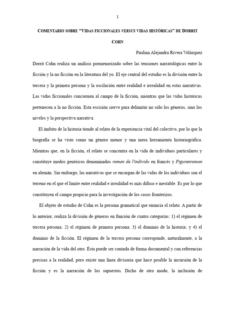 Comentario Sobre Dorrit Cohn | Descargar gratis PDF | Verdad