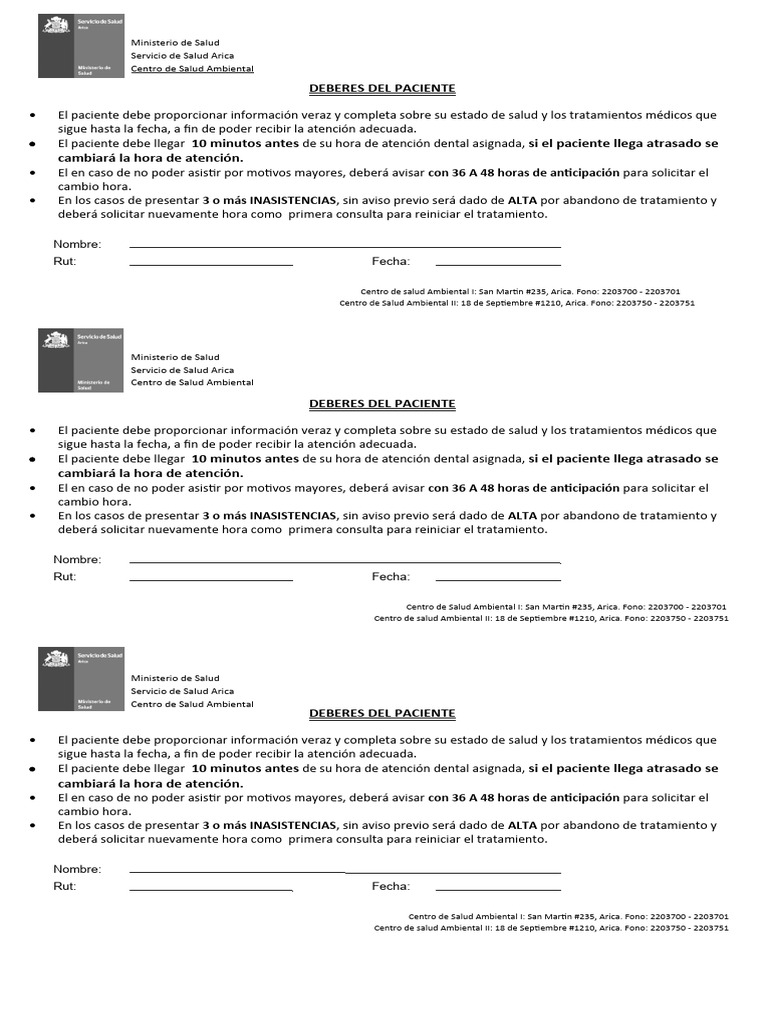 Documento Deberes Del Paciente DENTAL | PDF | Cuidado de la salud | Medicina