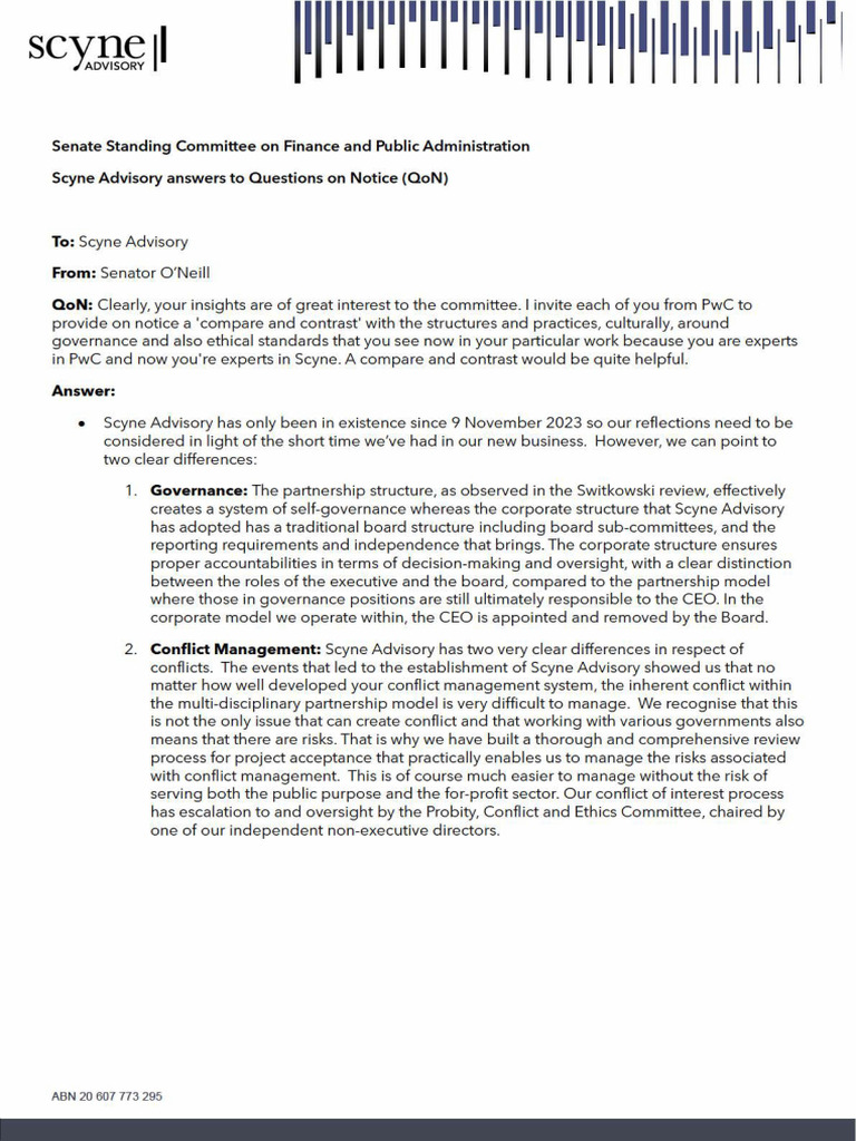 105 AQoNs - Scyne - Advisory - 1 March 2024 | PDF | Economies | Business