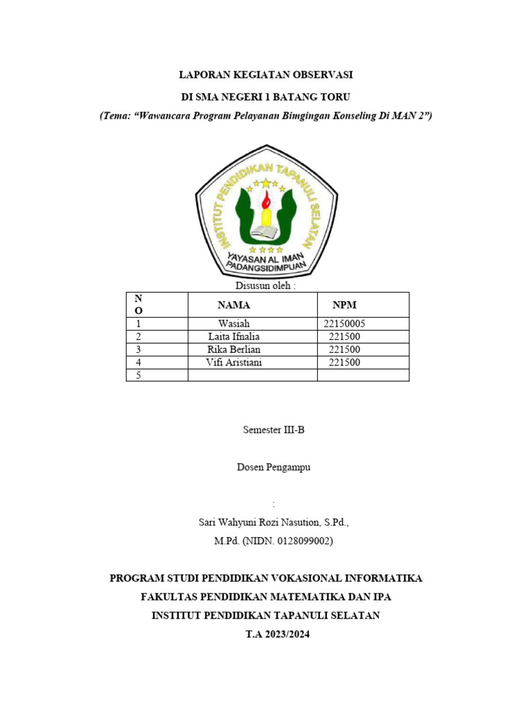 Laporan Observasi BK | PDF