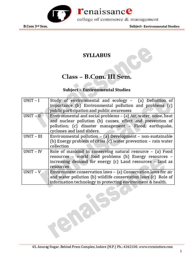 B.Com 3rd Sem: Environmental Studies Syllabus | PDF | Ecology | Natural Environment