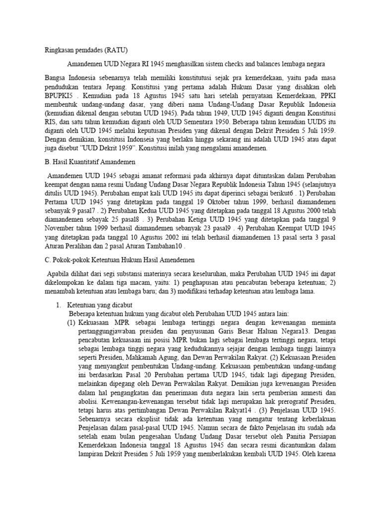 Ringkasan Pemdades - Sri Ratu Khodijah | PDF | Hukum