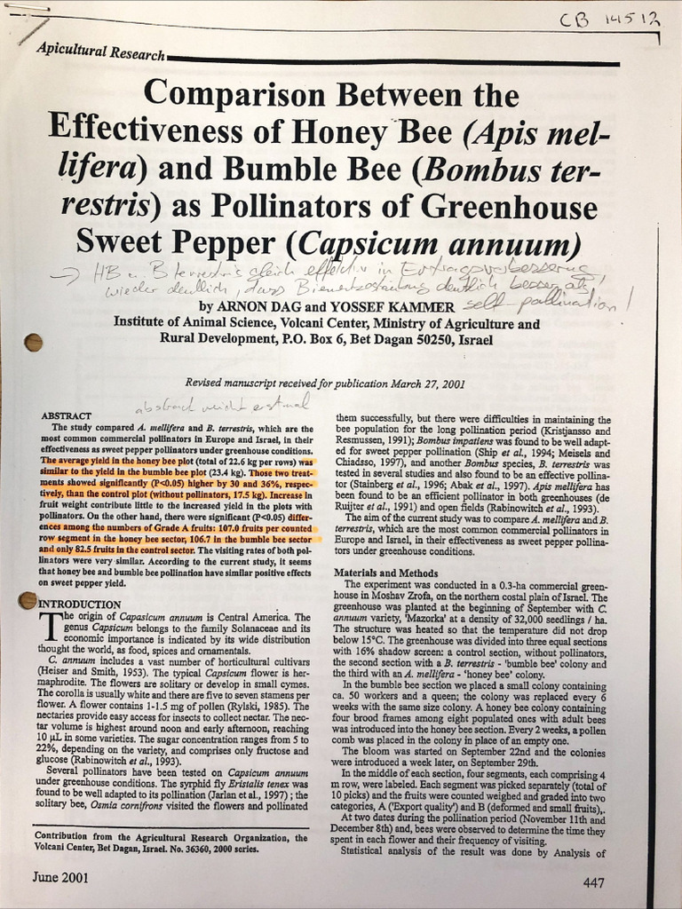 2001 - Comparison Between The Effectiveness of HB and BB As Pollinators of Greenhouse Sweet ...