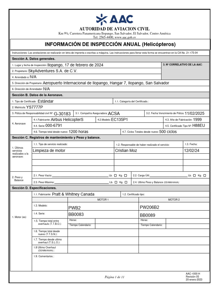 Formato AAC 1000 H Rev 05 | Descargar gratis PDF | Transporte | Aeronáutica