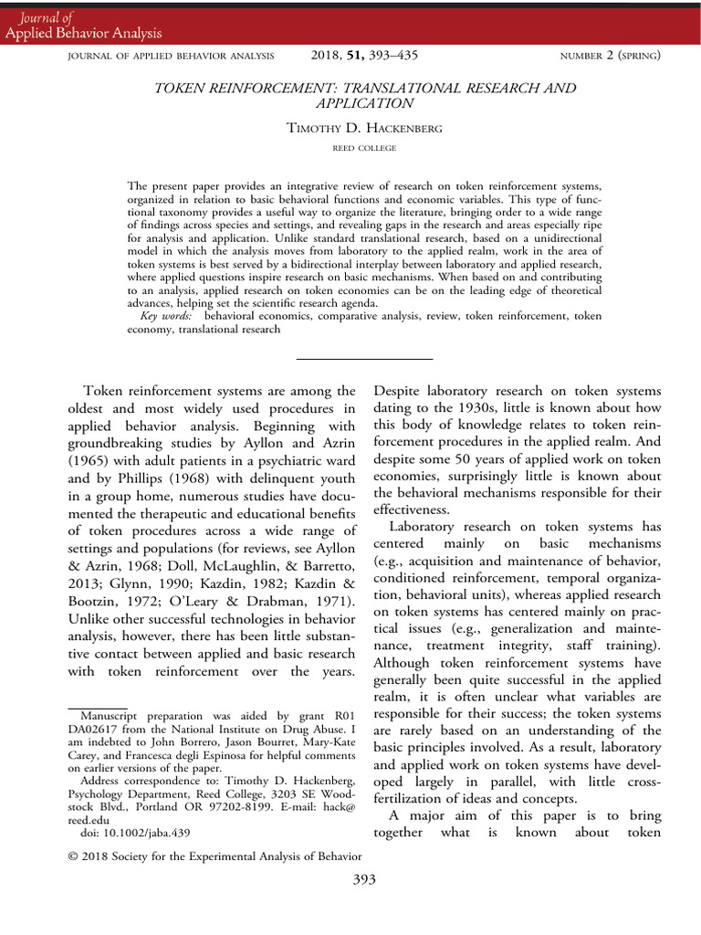 Hackenberg-2018-Journal of Applied Behavior Analysis | PDF ...