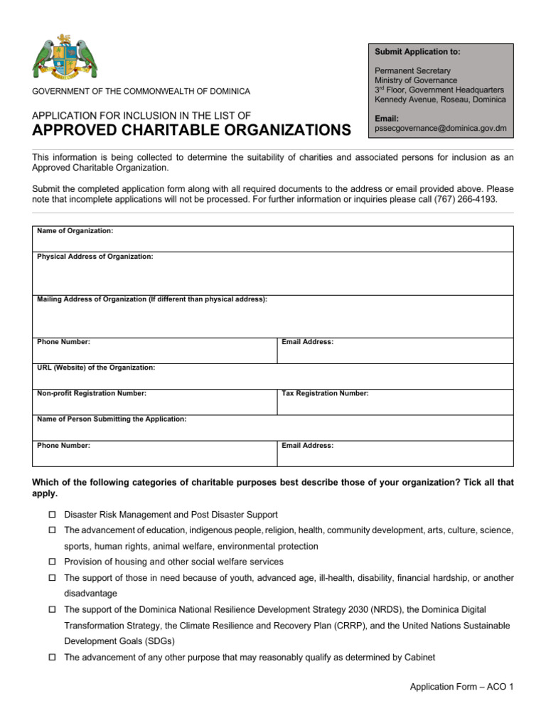 Dominica Charitable Organization Application | PDF | Charitable Organization