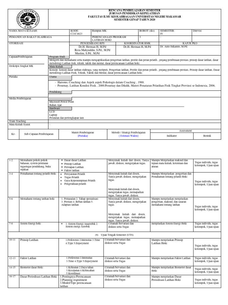 Semester 6 Perencanaan Program Latihan Hoki | PDF