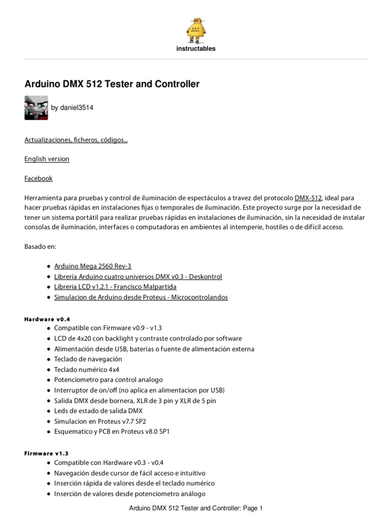 Arduino DMX 512 Tester and Controller | PDF | Arduino | Informática