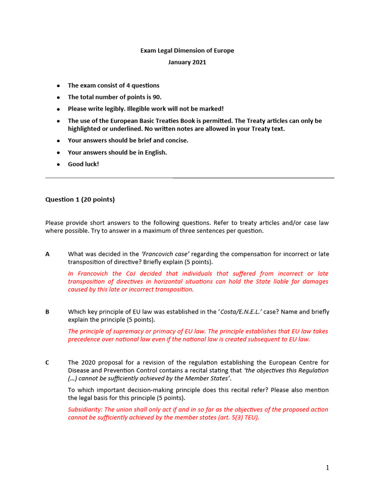 LDE Exam January 2021 - Answer Model-1 | PDF | European Union Law ...