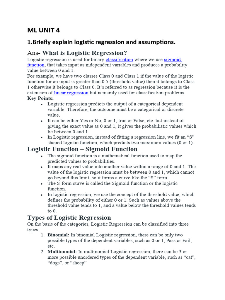 ML Unit 4 | PDF | Logistic Regression | Regression Analysis