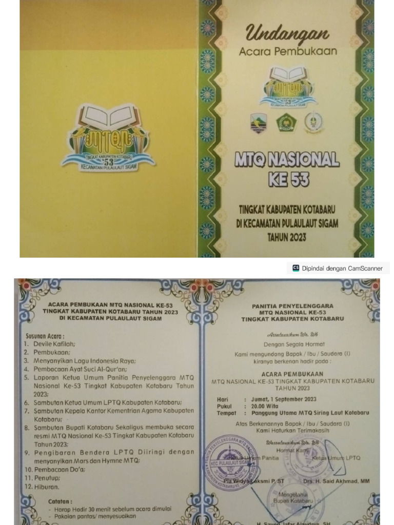 Undangan Pembukaan MTQ Nasional Ke 53 Tingkat Kabupaten Kotabaru Tgl 1 ...