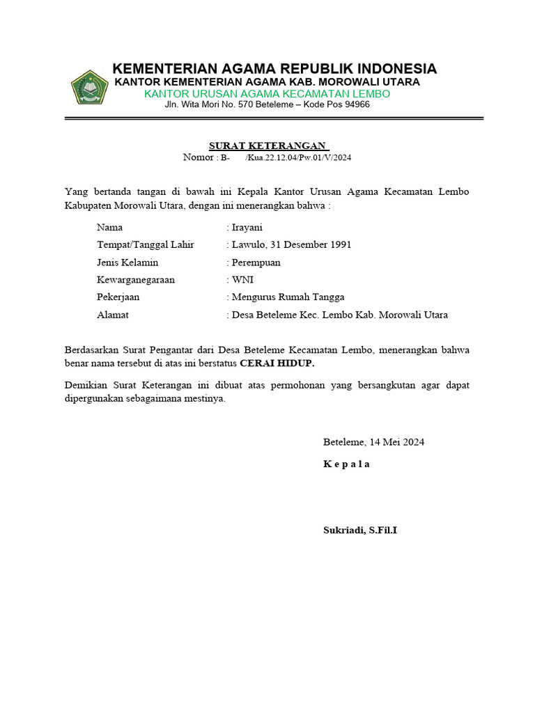 Surat Keterangan Status | PDF