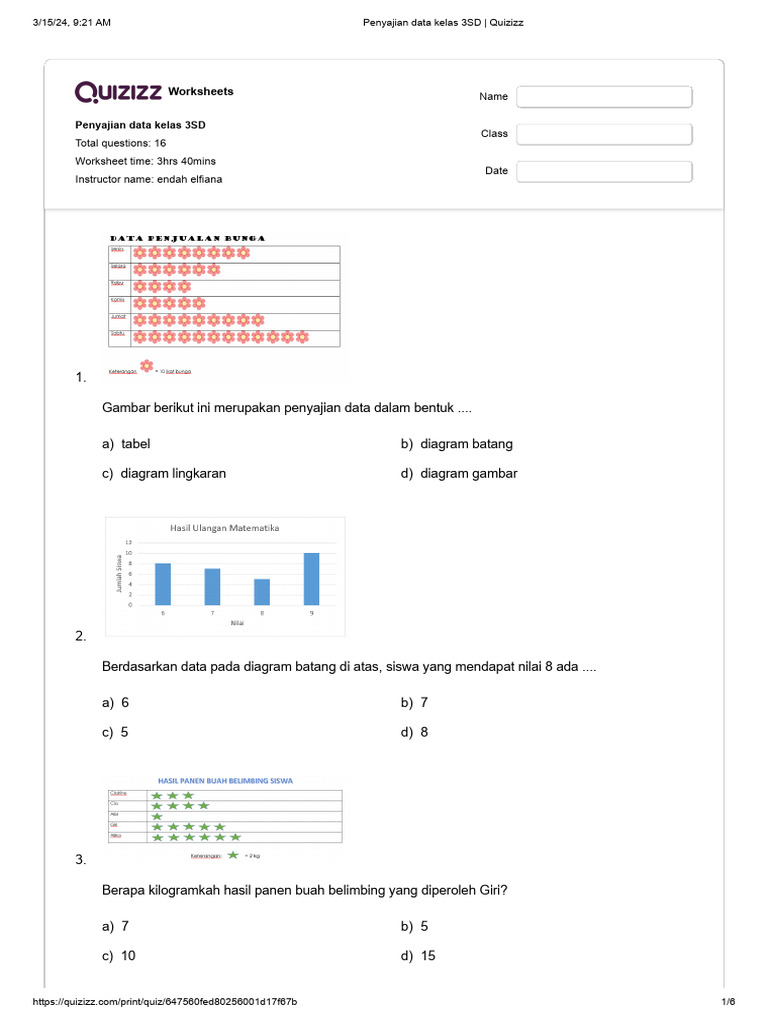 Penyajian Data Kelas 3SD Quizizz | PDF
