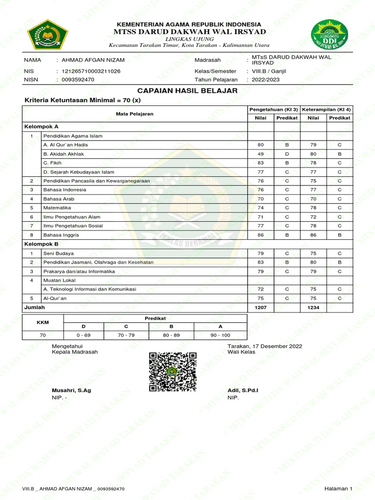 Nilai Kelas Viii B Pdf