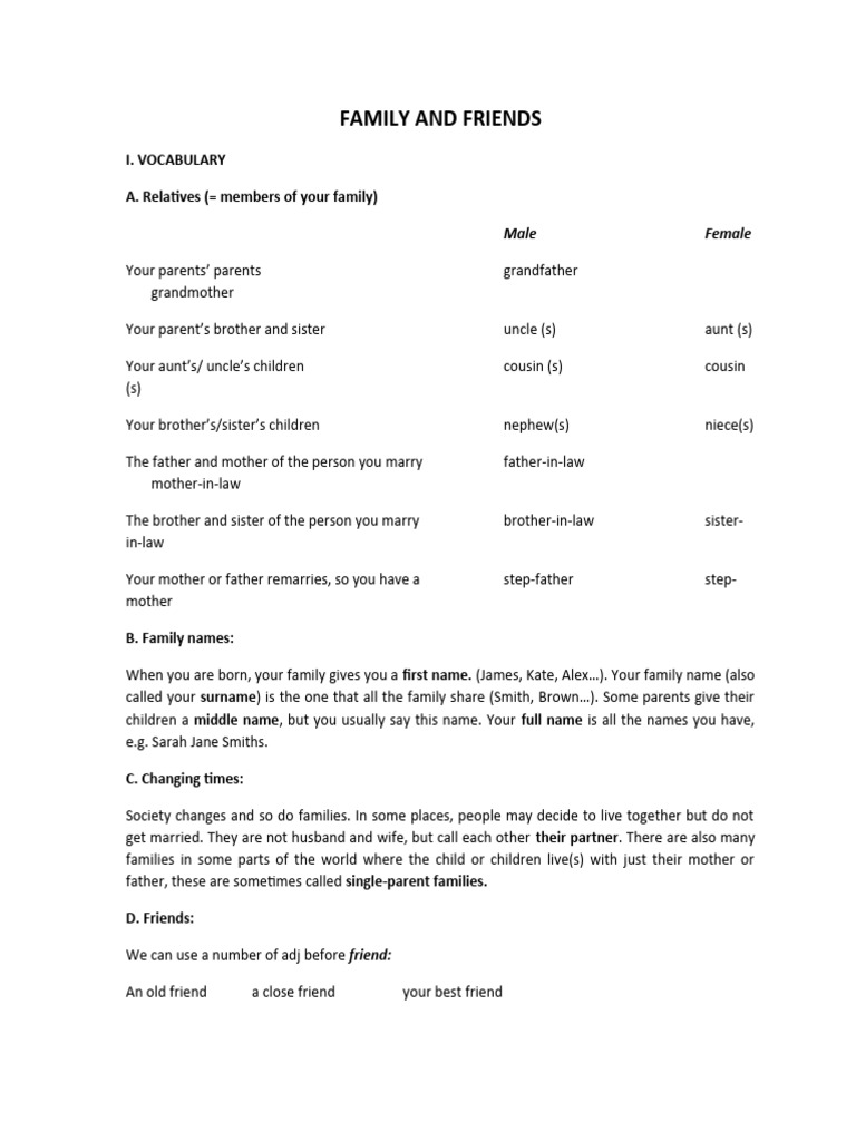 Family and Friends | PDF | Family | Social Psychology