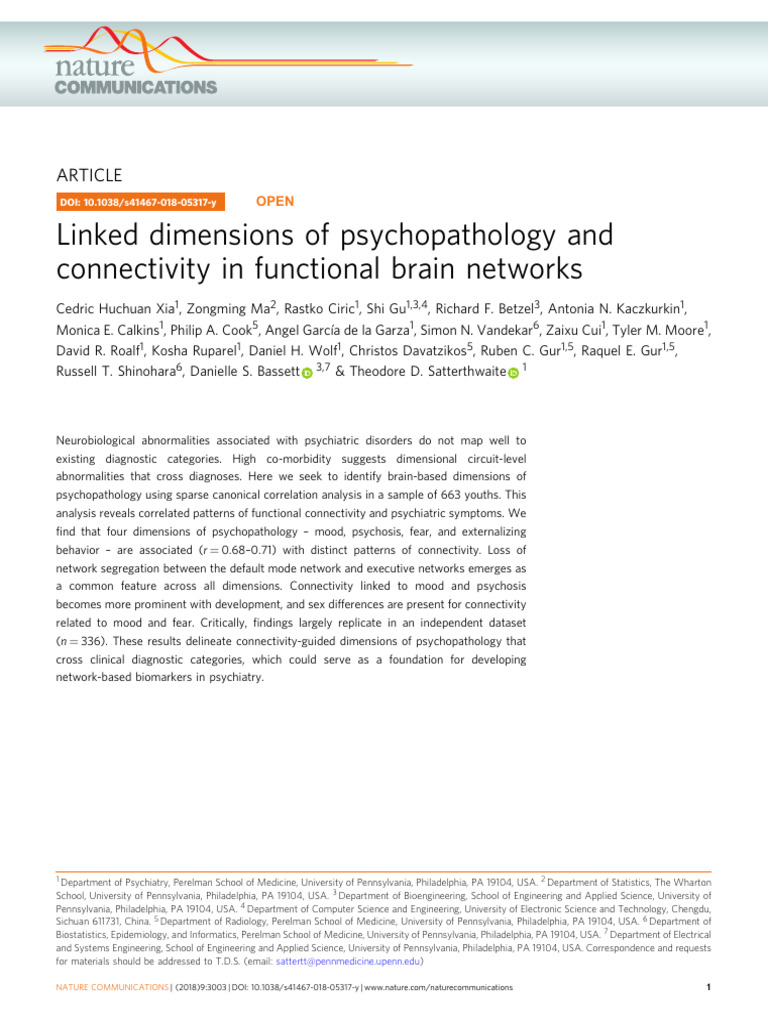 Youth Brain Connectivity & Psychopathology | PDF | Psychopathology | Mental Disorder