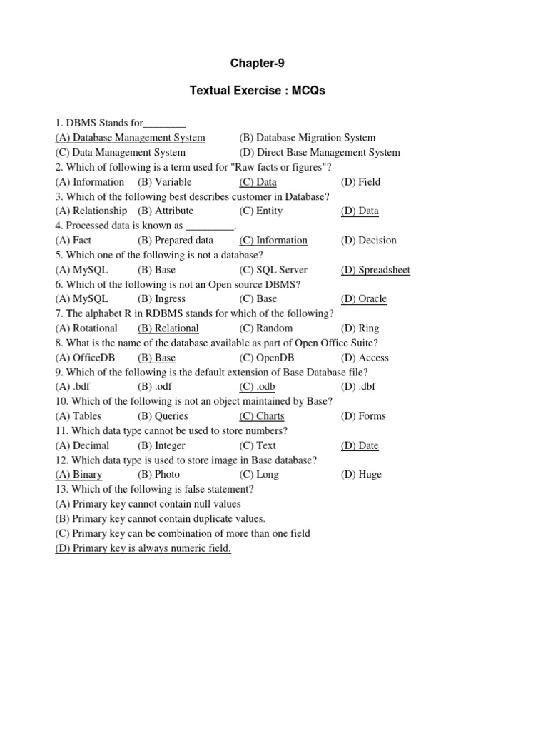 Textual Exercise Answer Key - 9 To 13 | PDF | Relational Database | Databases