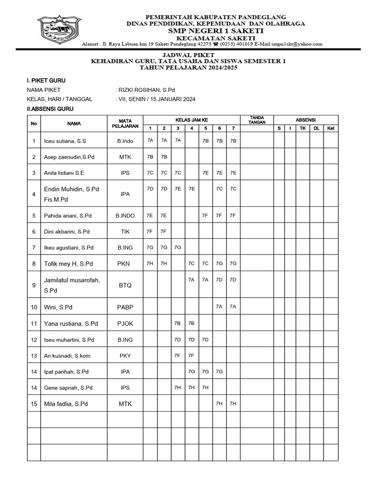 Daftar KBM Kamis-1 | PDF