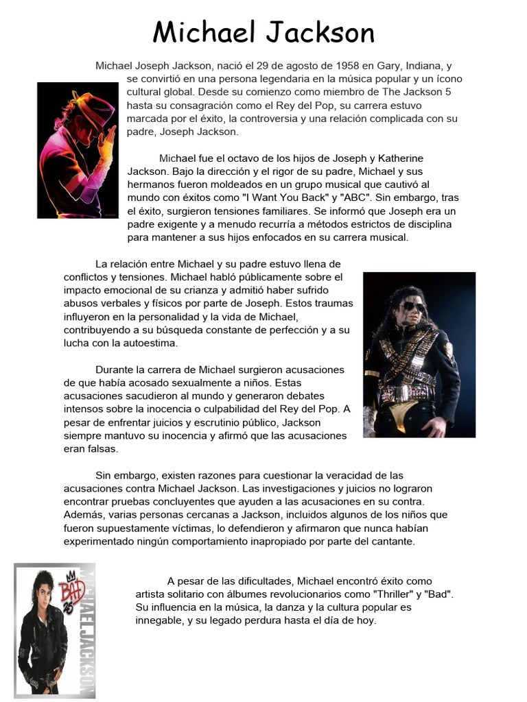 Hoja De Trabajo De La Biografía De Michael Jackson