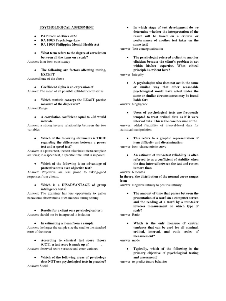 Psychological Assessment Reviewer | PDF | Psychological Testing ... Psychological Assessment Reviewer | PDF | Psychological Testing ...