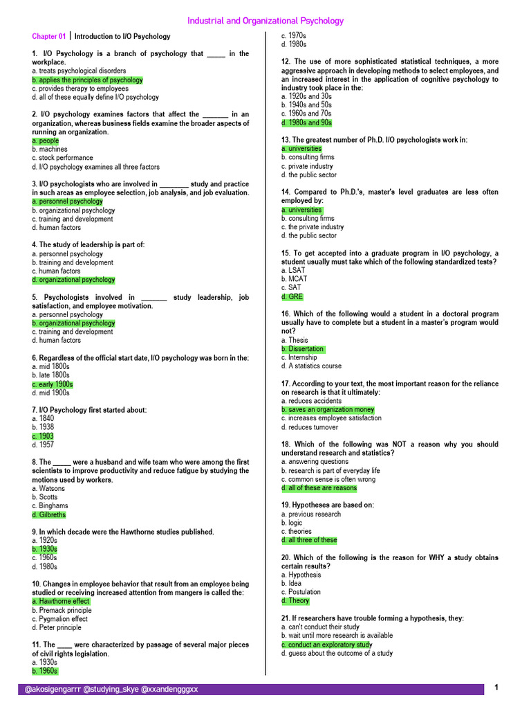 Iop Test Bank | PDF | Psychology | Industrial And Organizational Psychology