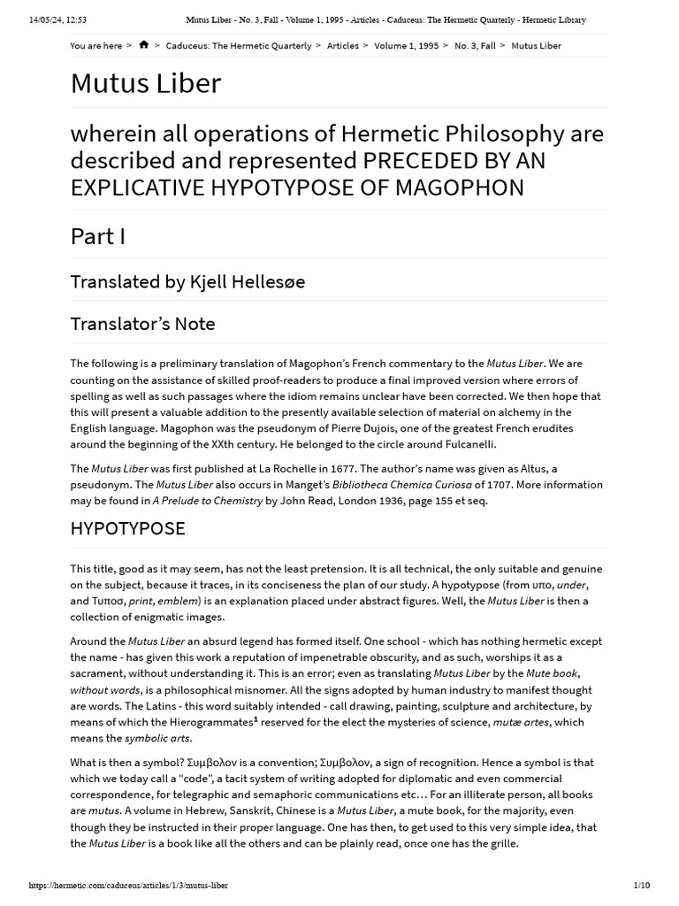 Mutus Liber - No. 3, Fall - Volume 1, 1995 - Articles - Caduceus - The ...