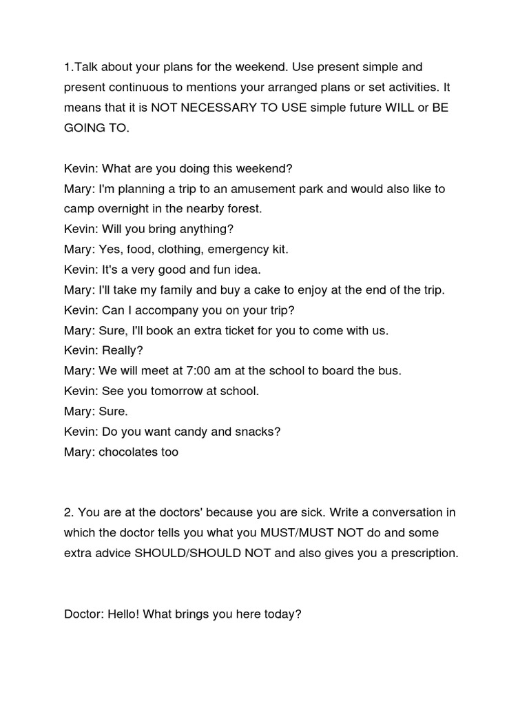 Weekend Plans and Doctor's Advice Conversations | PDF