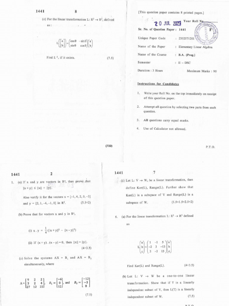 Elementary Linear Algebra - 2023 | PDF