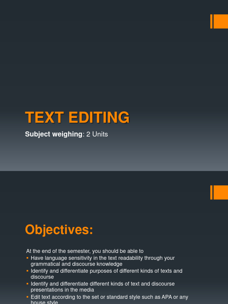 Text Editing Slides | PDF | Editing | Grammar