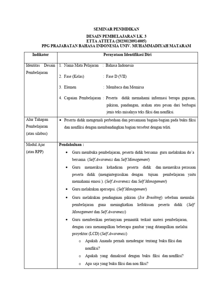 LK3-Format Penyusunan Desain Pembelajaran | PDF
