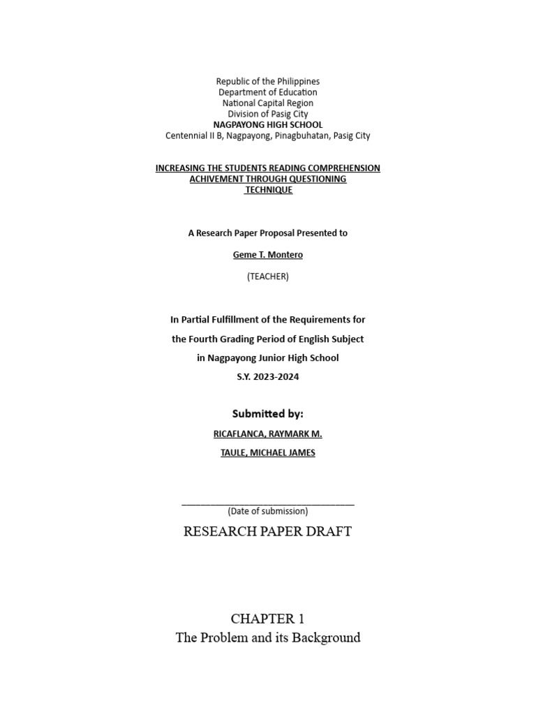Research Paper Draft: Nagpayong High School | PDF | Reading ...
